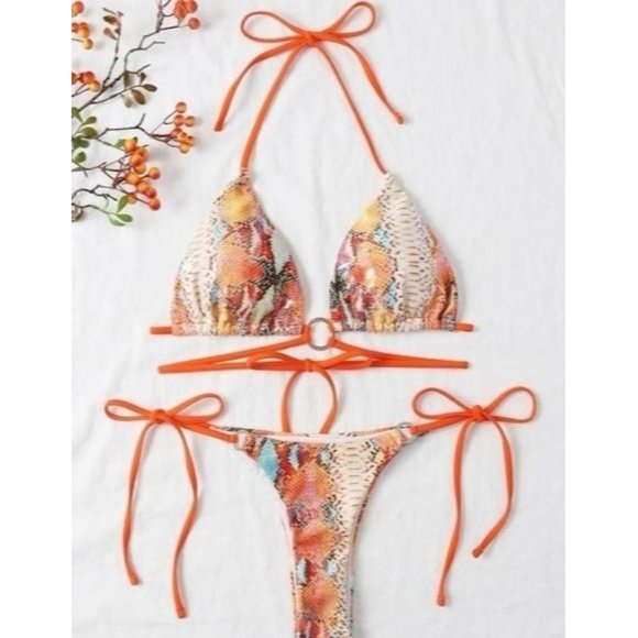 Swim | Snakeskin Ring Linked Halter Tie Side Bikini Swimsuit | Poshmark